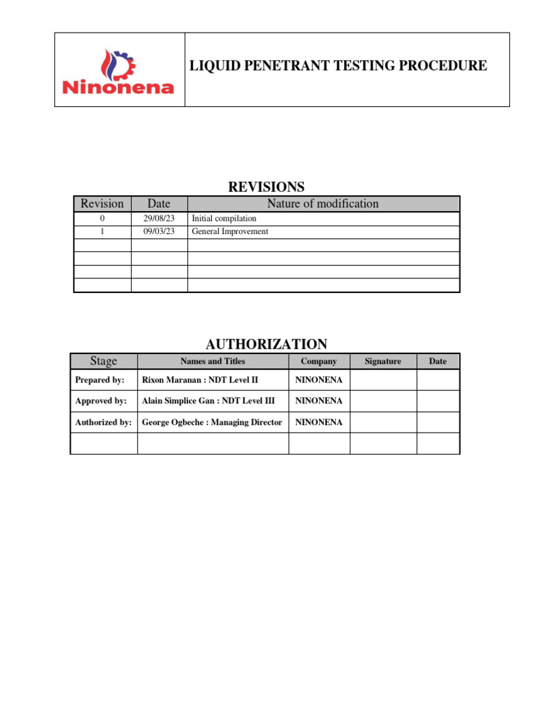 PT-Liquid Penetrant Testing Procedure R01 - 2 2 | PDF | Nondestructive ...