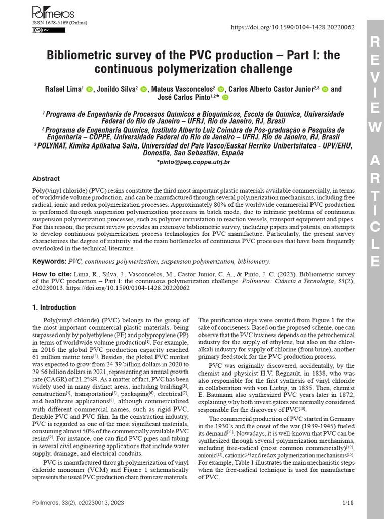 Bibliometric Survey of The PVC Production | PDF | Polyvinyl Chloride ... Bibliometric Survey of The PVC Production | PDF | Polyvinyl Chloride ...