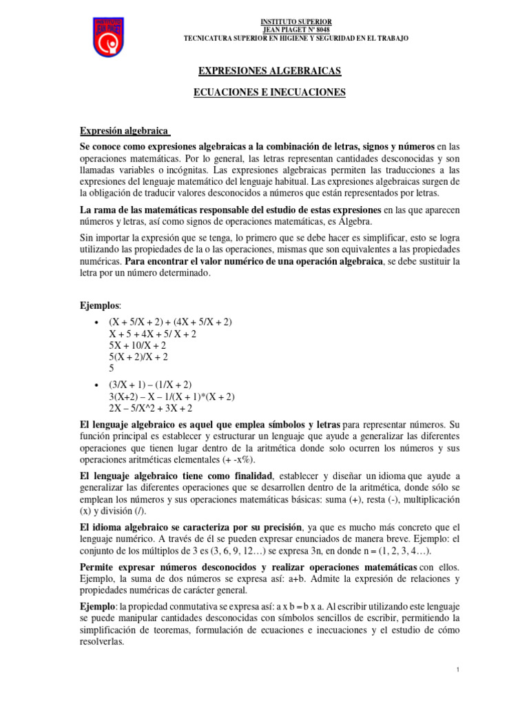 Unidad I-Ecuaciones e Inecuaciones | PDF | Ecuaciones | División ...