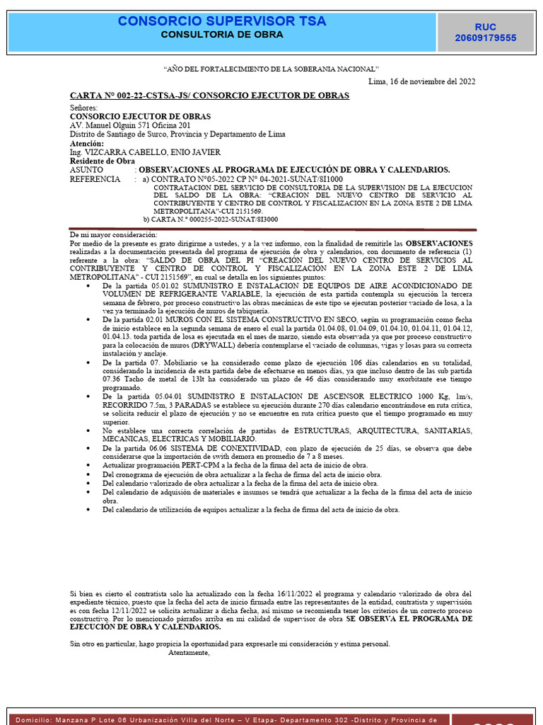 C002-JS-CSAD Obs. Sobre El Programa de Ejecucion y Calendarios ...