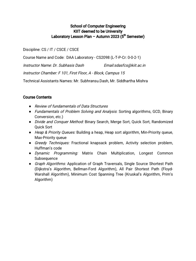 CS2098 DAA LAB Manual 2023 | PDF