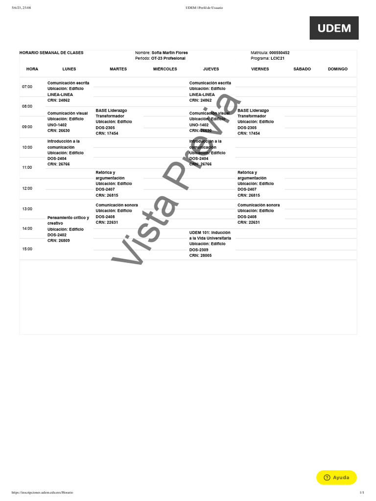 Horario Udem | PDF