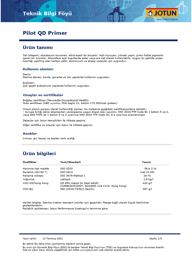 TDS 1537 Pilot QD Primer TR-TR TR | PDF