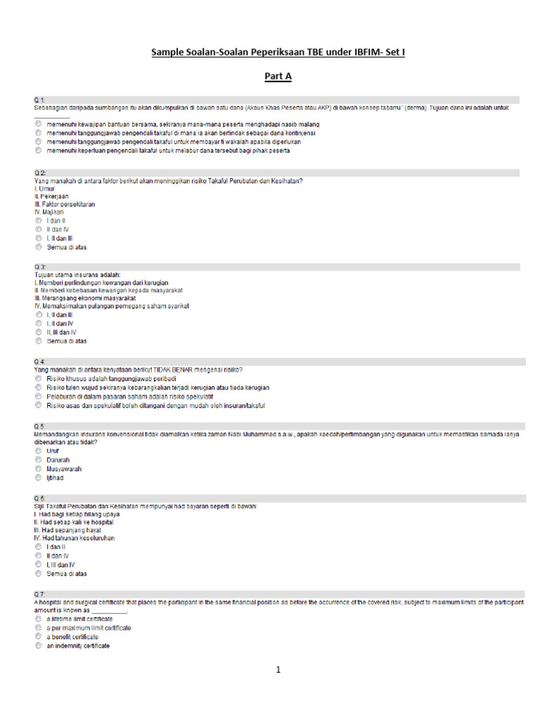 Sample Soalan Tbe Under Ibfim Set I | PDF