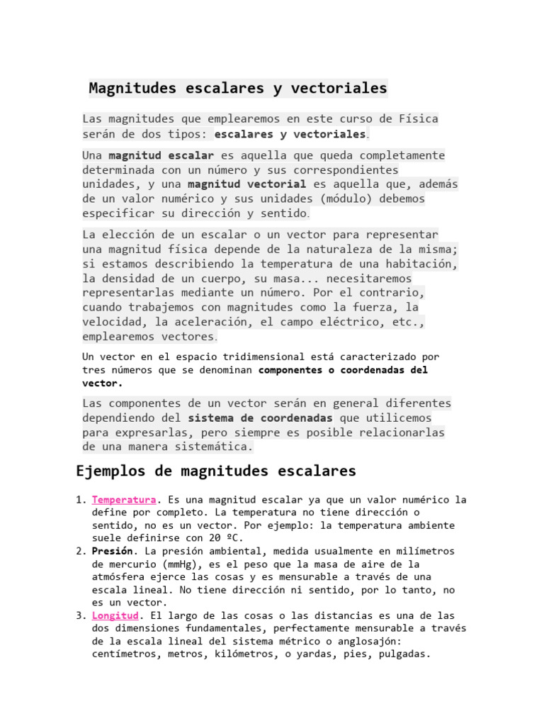 Magnitudes Escalares y Vectoriales | PDF | Vector Euclidiano | Aceleración