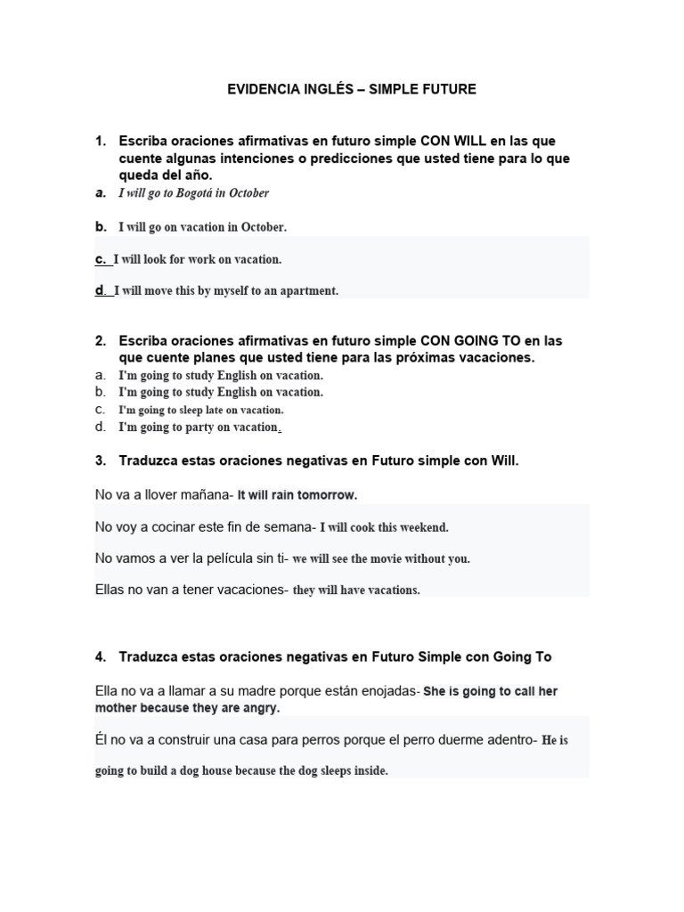Oraciones en Futuro Simple: Will y Going To | PDF