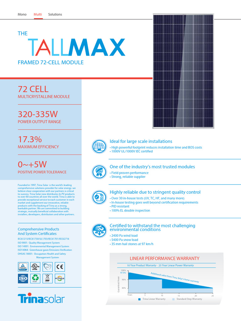 Trina Solar 330w | PDF | Photovoltaics | Solar Panel