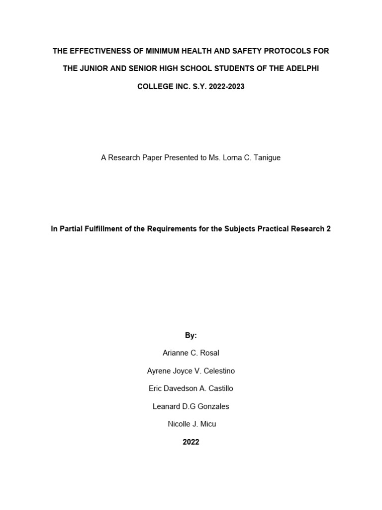 The Effectiveness of Minimum Health and Safety Protocols For The Junior ...