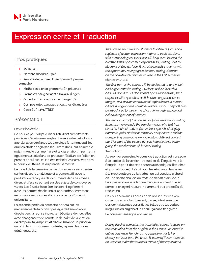 Cours d'expression écrite et traduction | PDF | Langue française ...