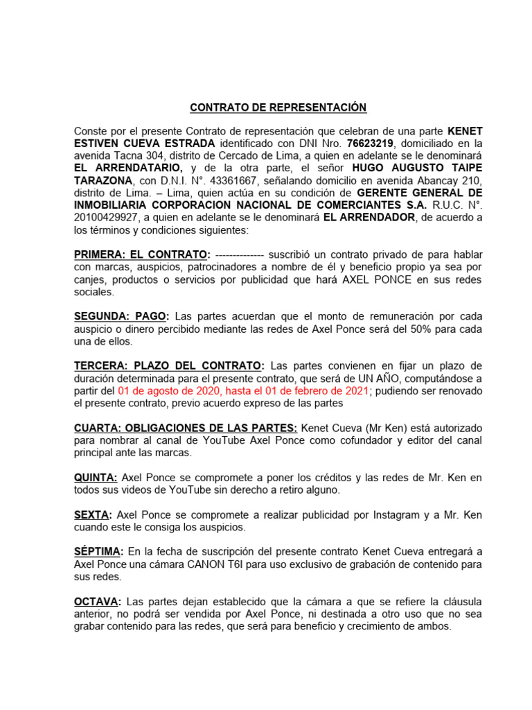 Contrato de Representación | PDF