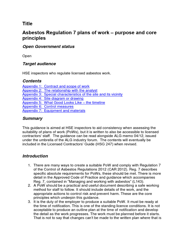 HSE - Plans of Work Guidance Nov 2018 | Download Free PDF | Safety