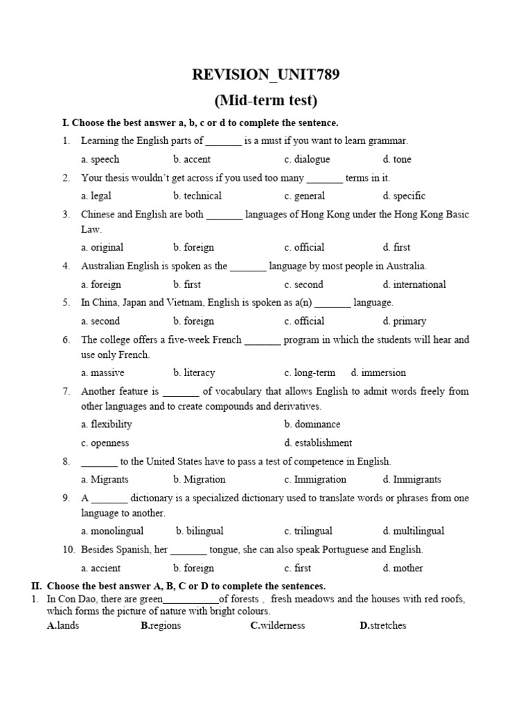 Grade 9 Revision: Unit 789 Test | PDF | Multilingualism | English Language