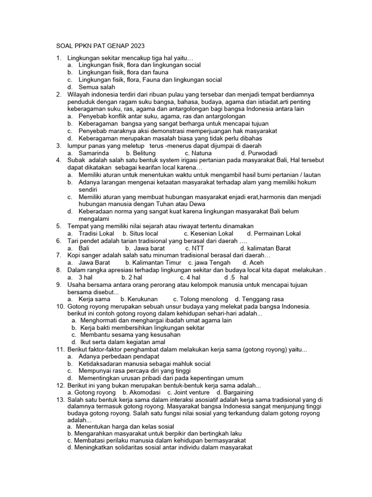 Soal PPKN Pat Genap 2023 | PDF | Ilmu Sosial