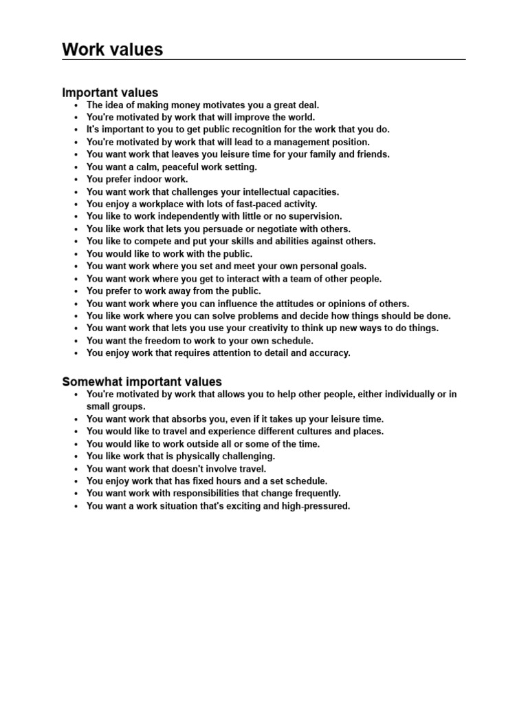 Work Values | PDF