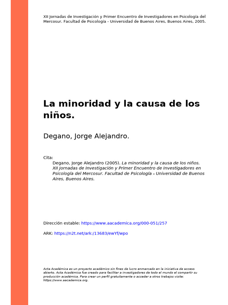 Degano, Jorge Alejandro (2005). La Minoridad y La Causa de Los Niños ...