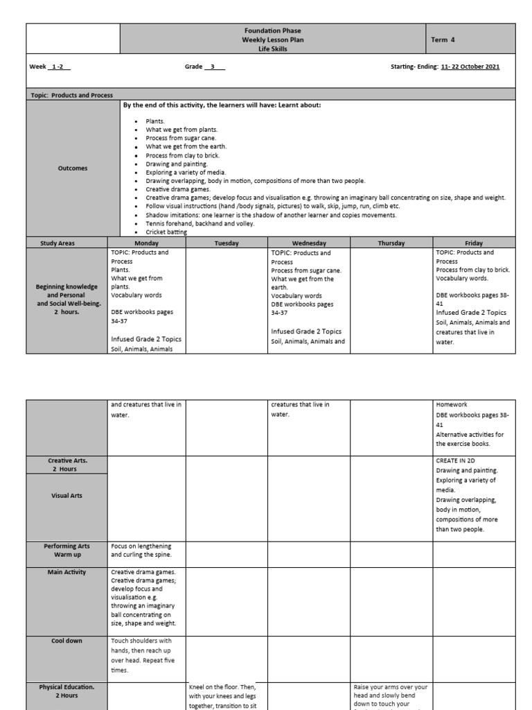 Life Skills Lesson Plans Grade 3 Term 4 | PDF