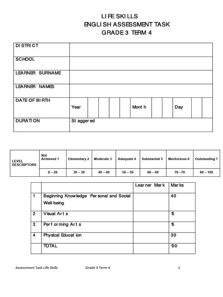 Assessment Task Life Skills 2018 Grade 3 Term 4 English | PDF | Bees