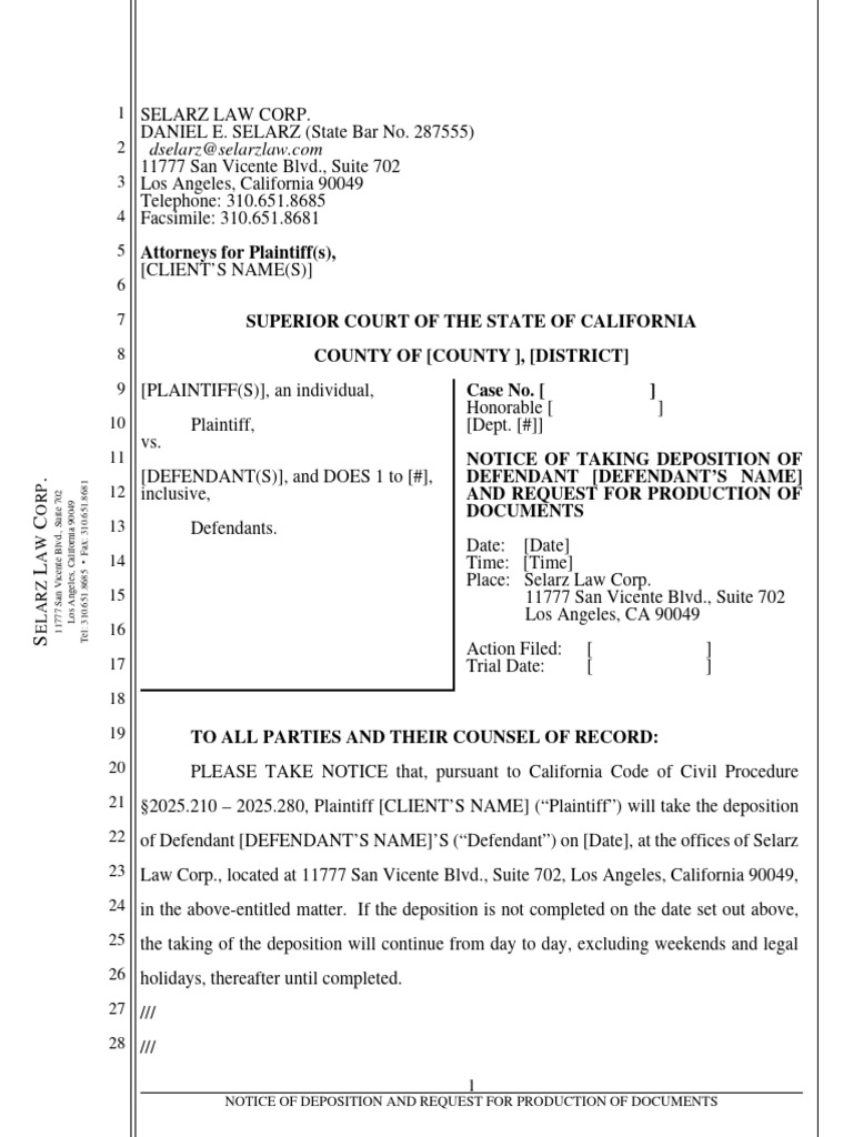 Deposition Notice - Defendant Driver | PDF | Deposition (Law) | United ...