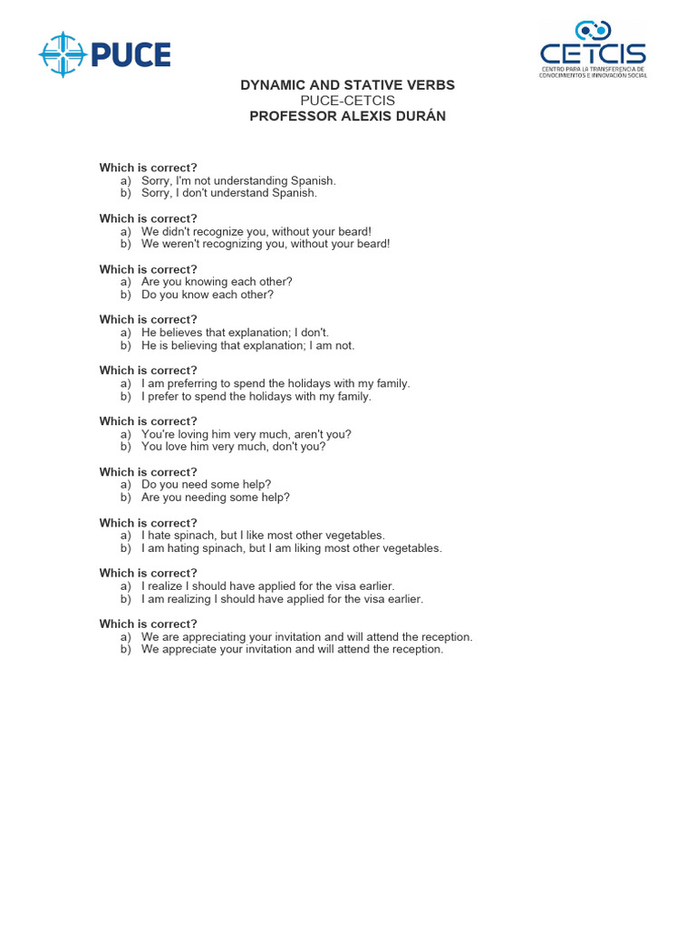 Dynamic and Stative Verbs | PDF