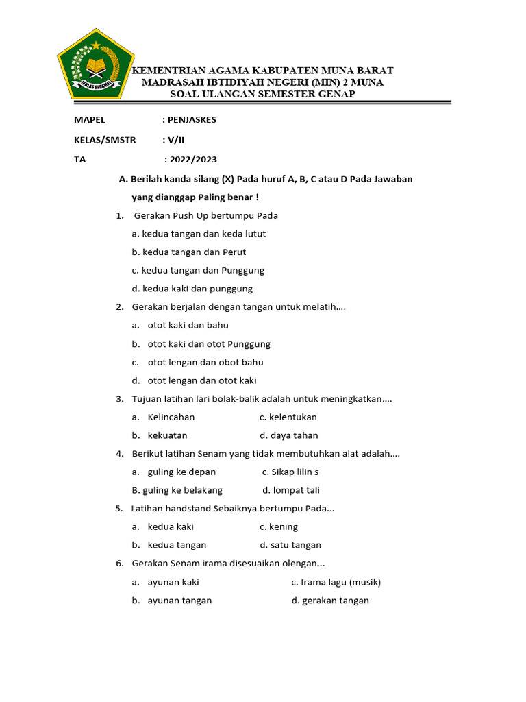 Soal Ulangan Kelas V Semester Genap | PDF
