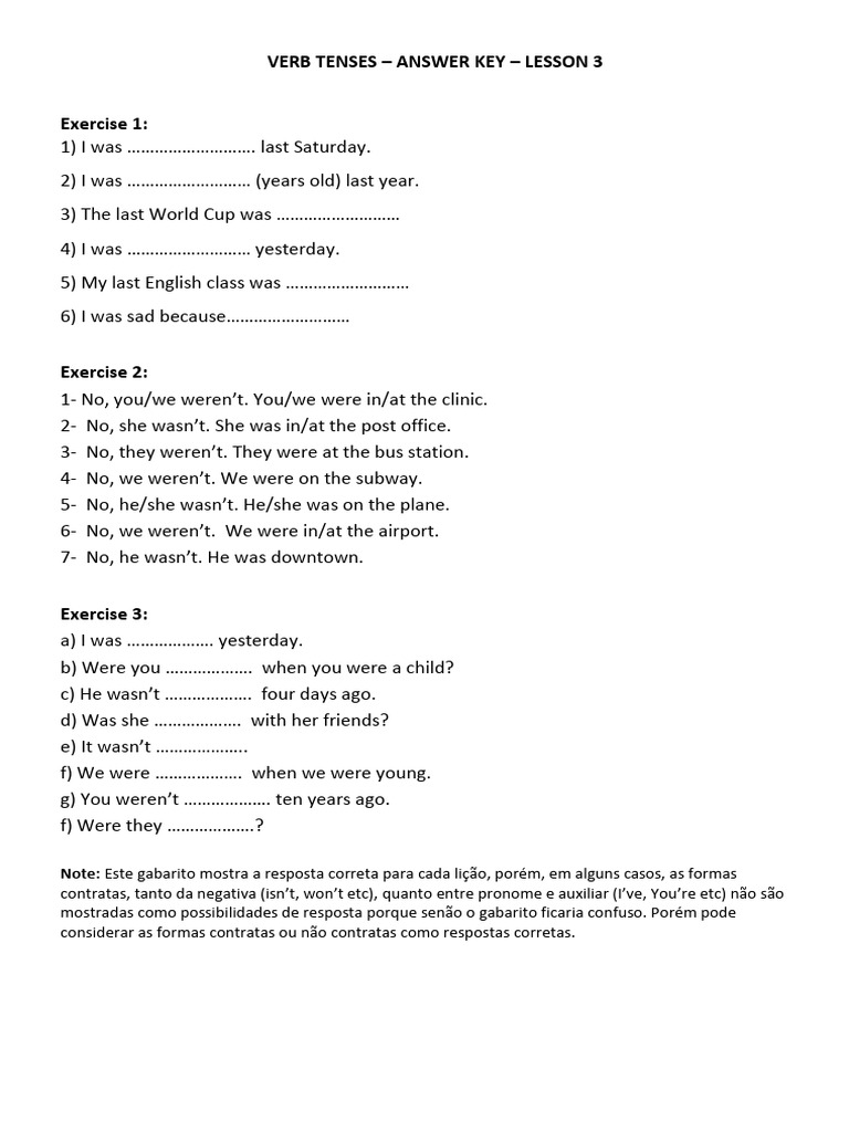 Verb Tenses - Answer Key - Lesson 3 | PDF | Language Arts & Discipline ...