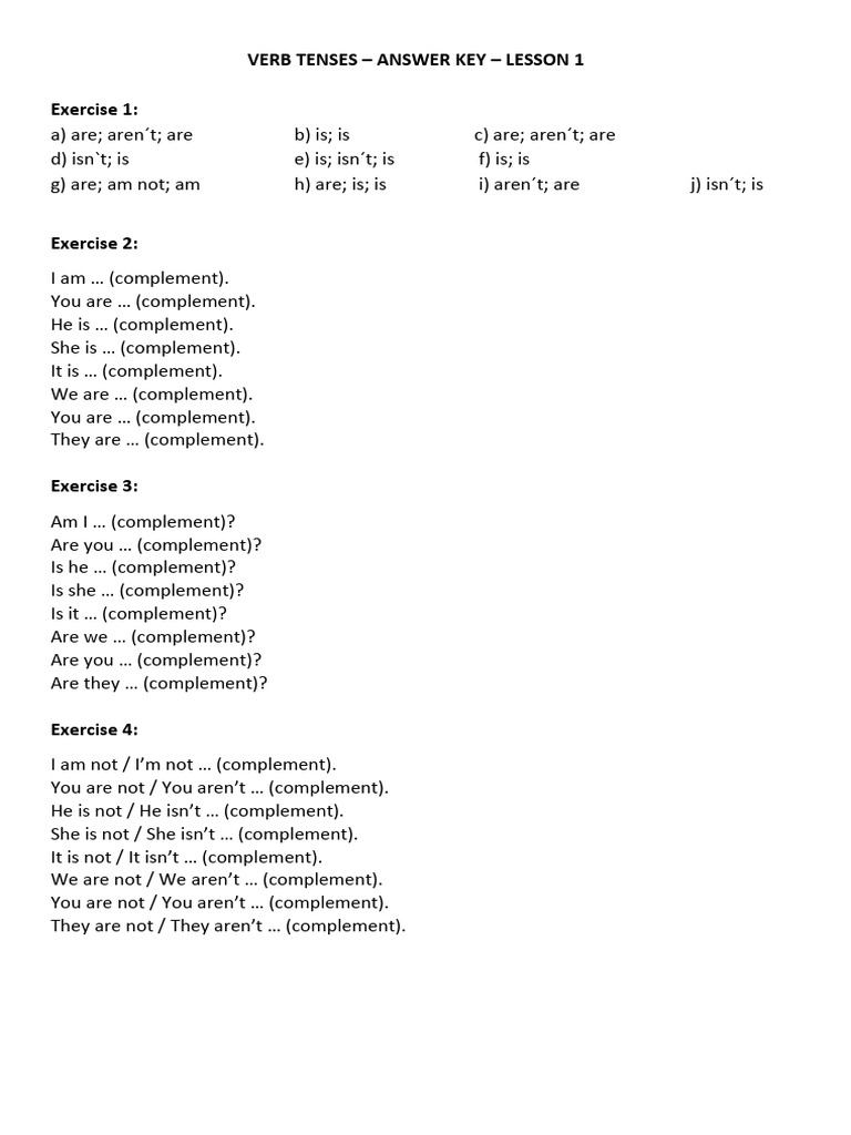 Verb Tenses Answer Key 1 | PDF
