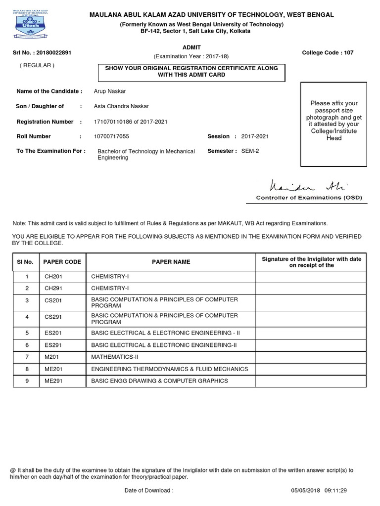 Admit Card | PDF