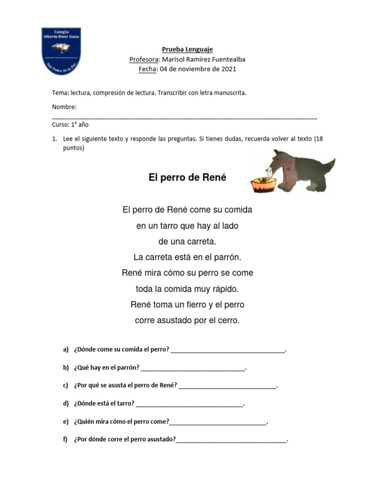 El perro de René: Lectura y escritura | PDF