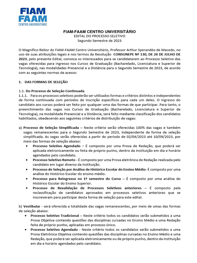 Edital Fiam Faam 2023.2 | PDF