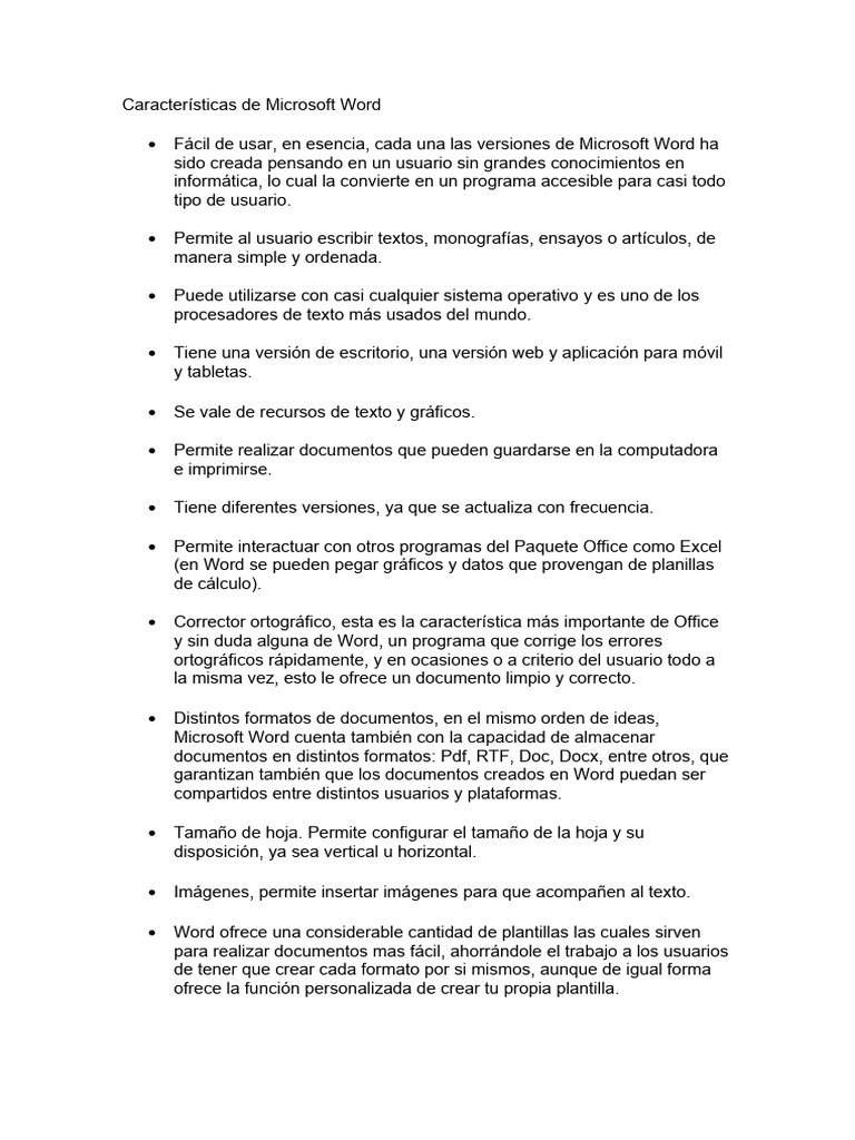 Características de Microsoft Word | PDF