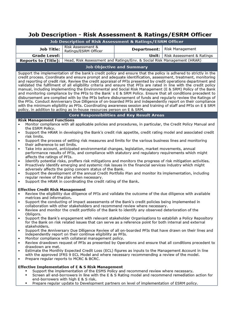 Risk Assessment & ESRM Officer Role | PDF | Risk | Risk Management