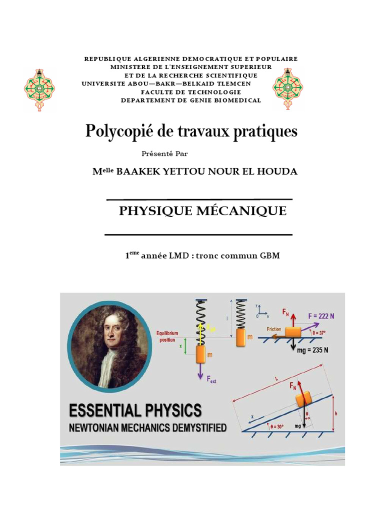 Polycopié de Travaux Pratiques: Physique Mécanique | PDF | Pendule (physique) | Masse