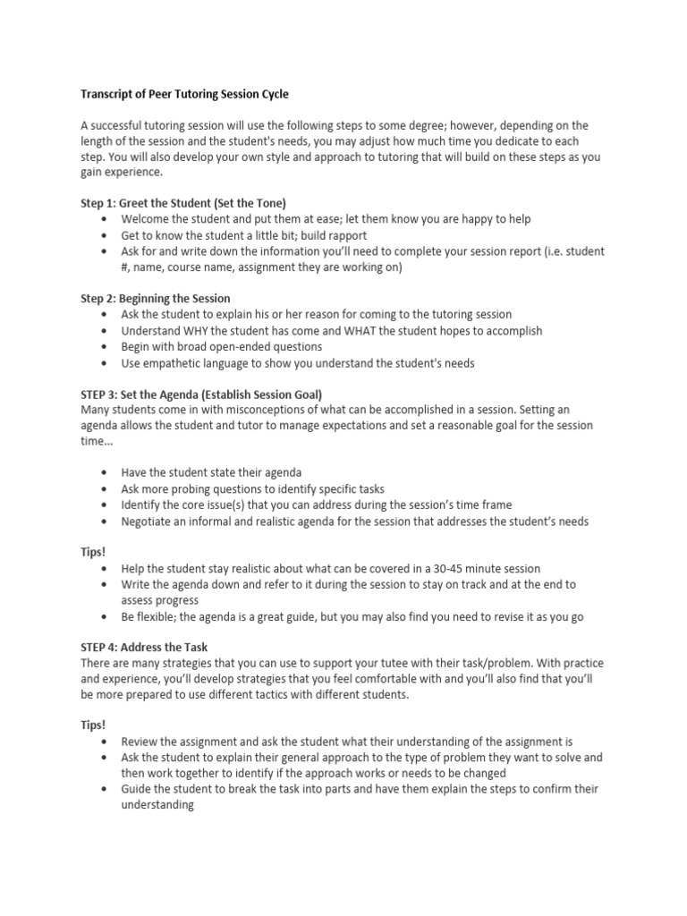 Transcript of Peer Tutoring Session Cycle | PDF | Psychological ...