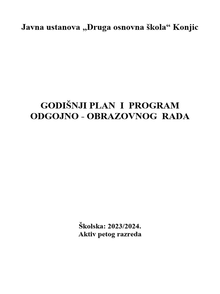 Nermina Čardžić-Godišnji Plan I Program Rada 5. Razred 2023/2024. | PDF