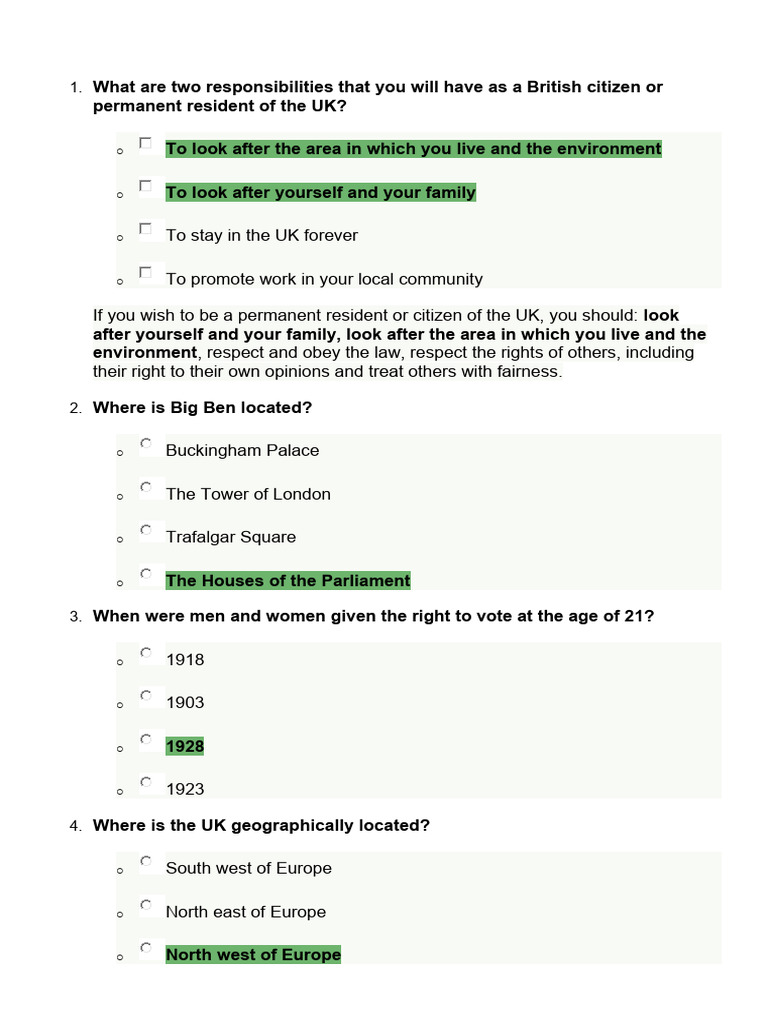 Life in The UK Test 1 - Q&A | PDF | United Kingdom | House Of Commons ...