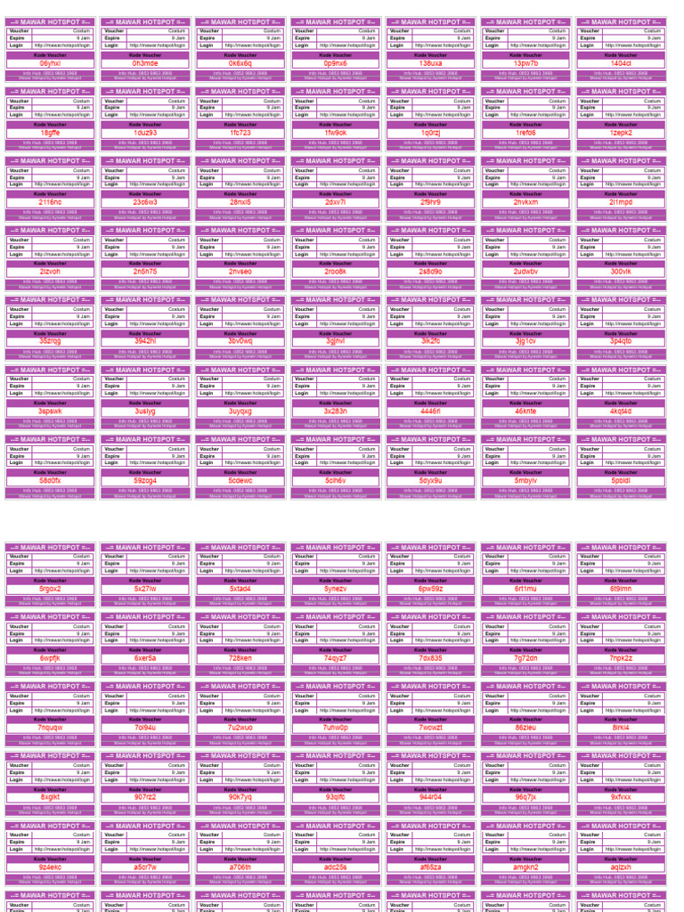 Mawar Hotspot Voucher Codes List | PDF