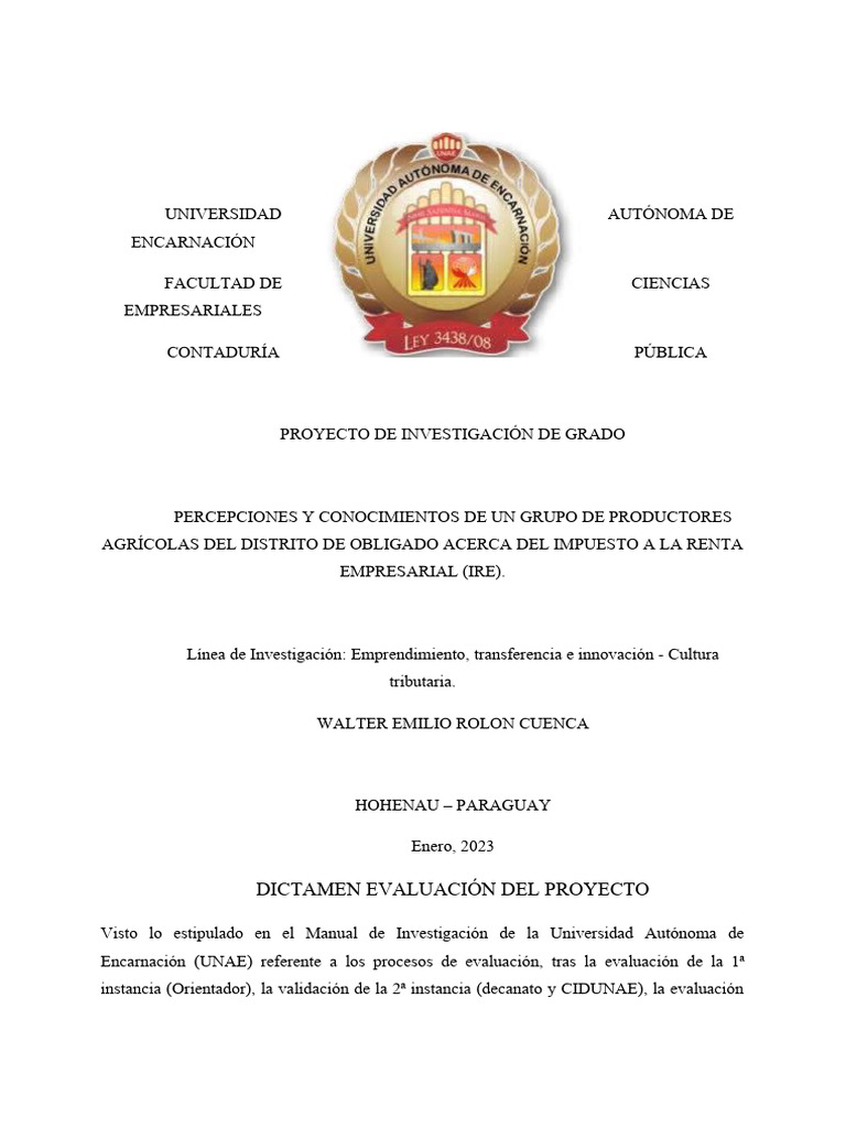 Modelo de Anteproyecto | PDF | Impuestos | Evasión de impuestos Modelo de Anteproyecto | PDF | Impuestos | Evasión de impuestos