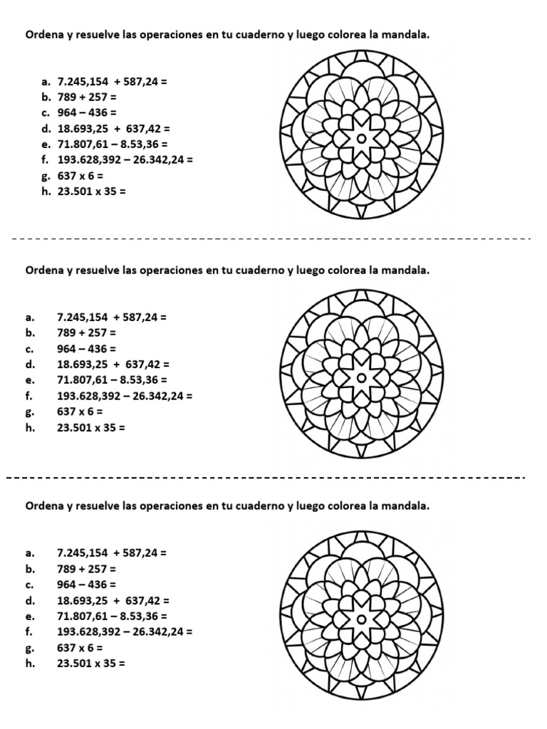 Mandalas: Resuelve y Colorea Operaciones | PDF | Métodos y materiales ...