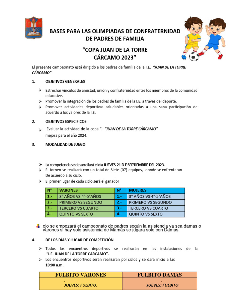 Bases de Las Olimpiadas Papas | PDF | Deportes