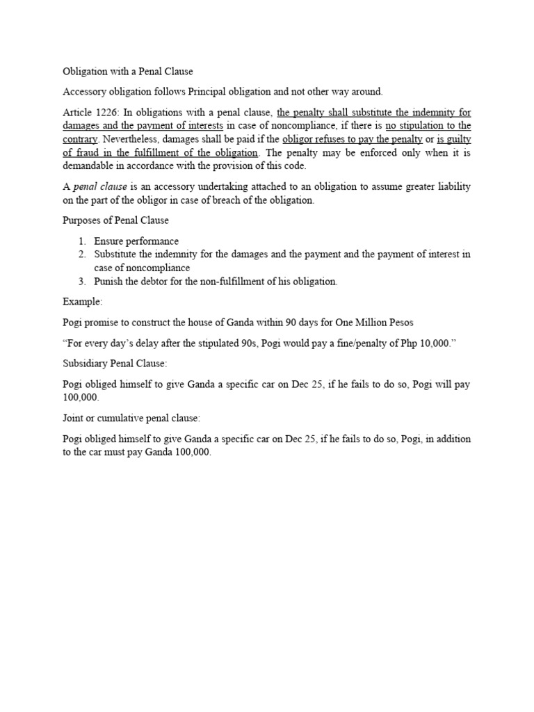 Understanding Penal Clauses in Obligations | PDF | Damages | Indemnity