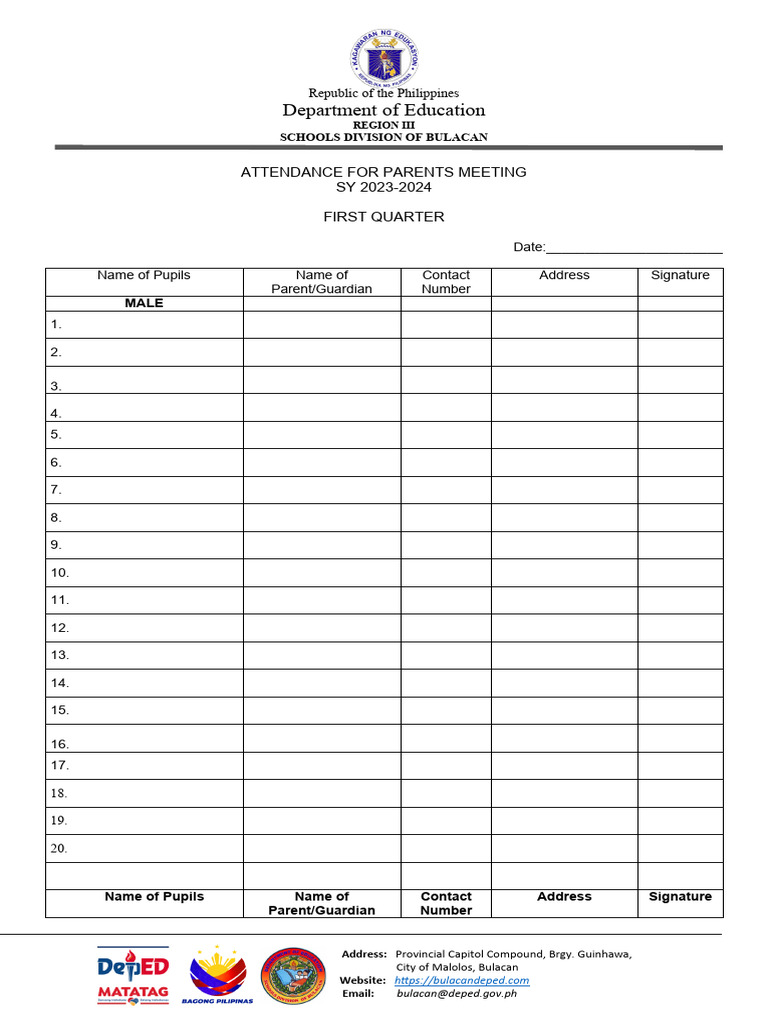 Parents Meeting Attendance Sheet | PDF