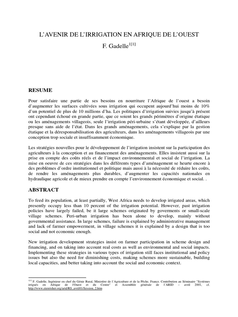 Gadelle Version Longue | PDF | Agriculture | Irrigation