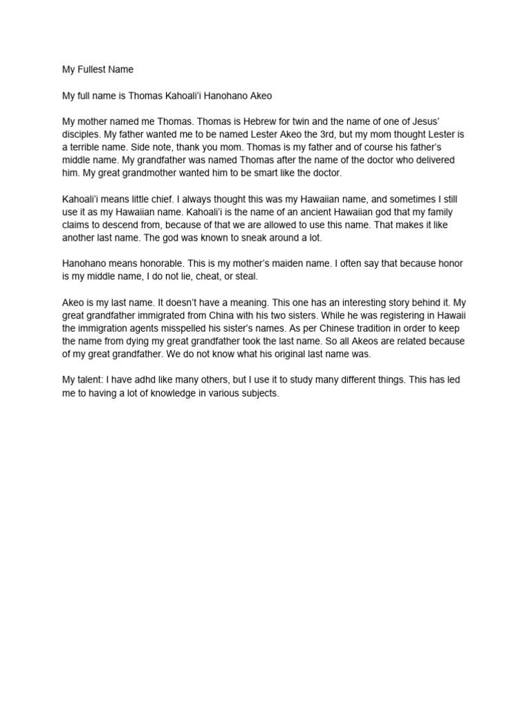 The Meaning Behind My Full Name | PDF