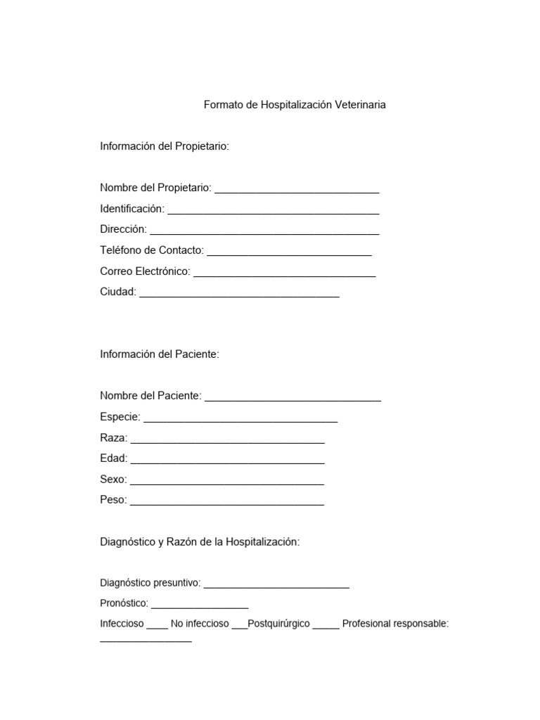 Formato de Hospitalización Veterinaria | PDF