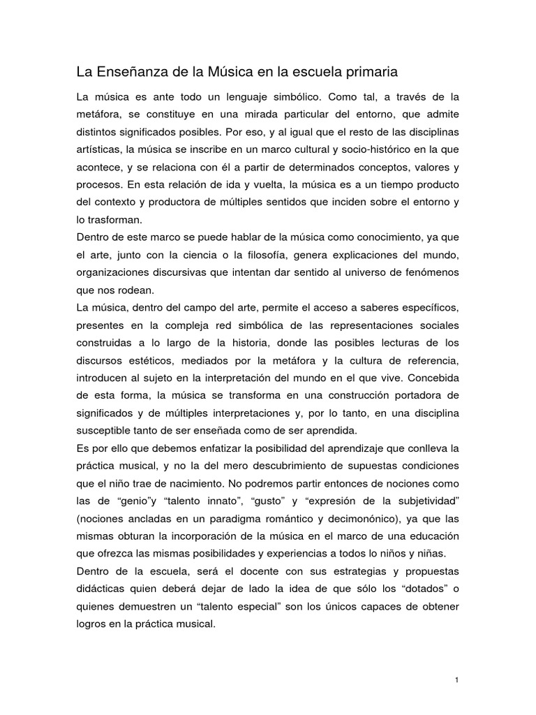 La Enseñanza de La Música en La Escuela Primaria | PDF | Evaluación ...