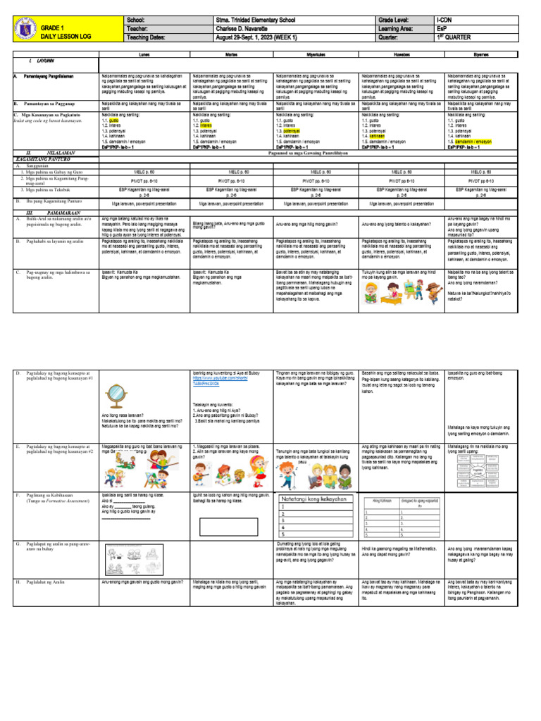 Esp1-Dll Q1 Week 1 | PDF