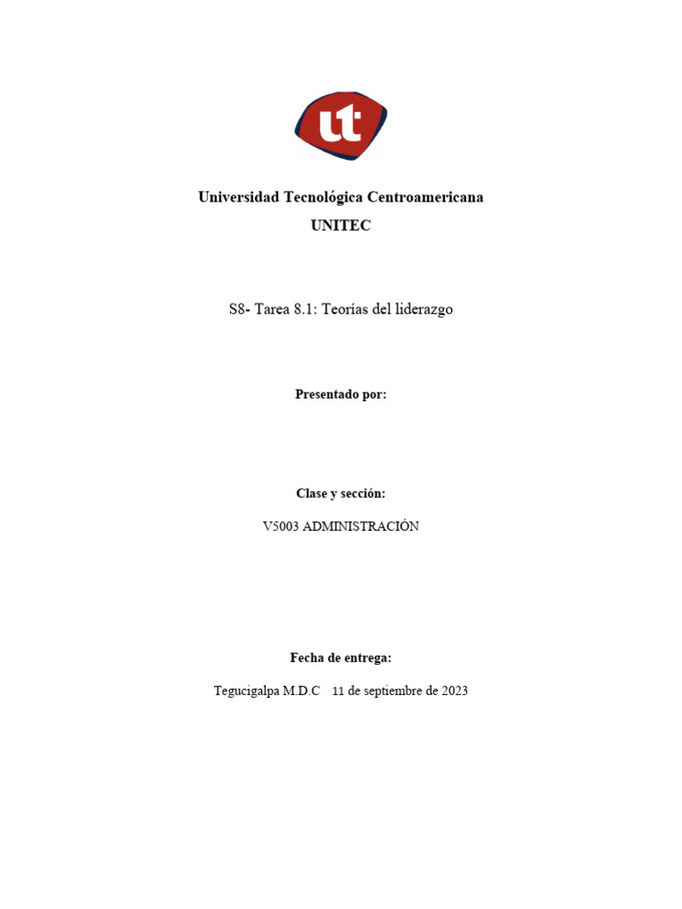 S8 - Tarea 8.1 Teorías Del Liderazgo | PDF S8 - Tarea 8.1 Teorías Del Liderazgo | PDF