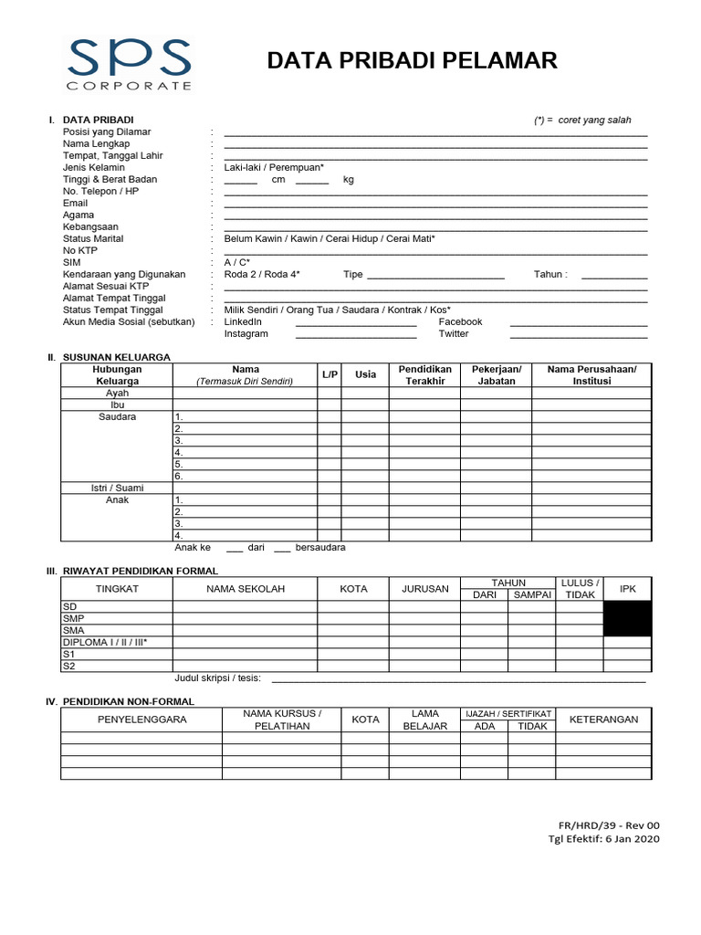 Form Data Diri Kompensasi Benefit | PDF
