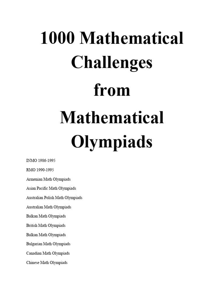 1000 Mathematical Challenges From Mathematical Olympiads | PDF