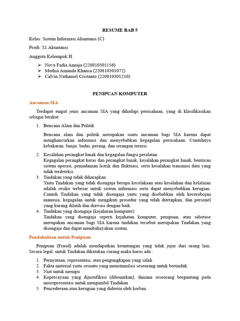 Resume Sia Bab 5 | PDF | Bisnis | Komputer